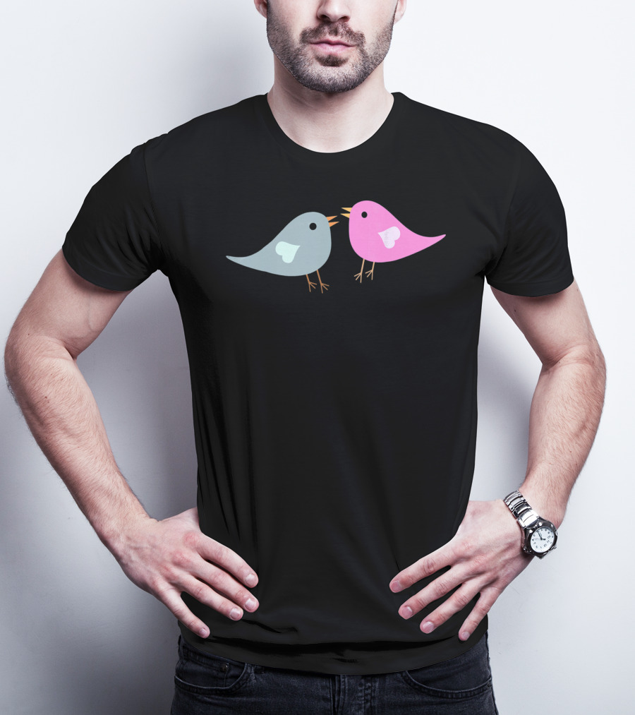 Love Birds Romantic Valentine Two Birds With Hearts T-Shirt