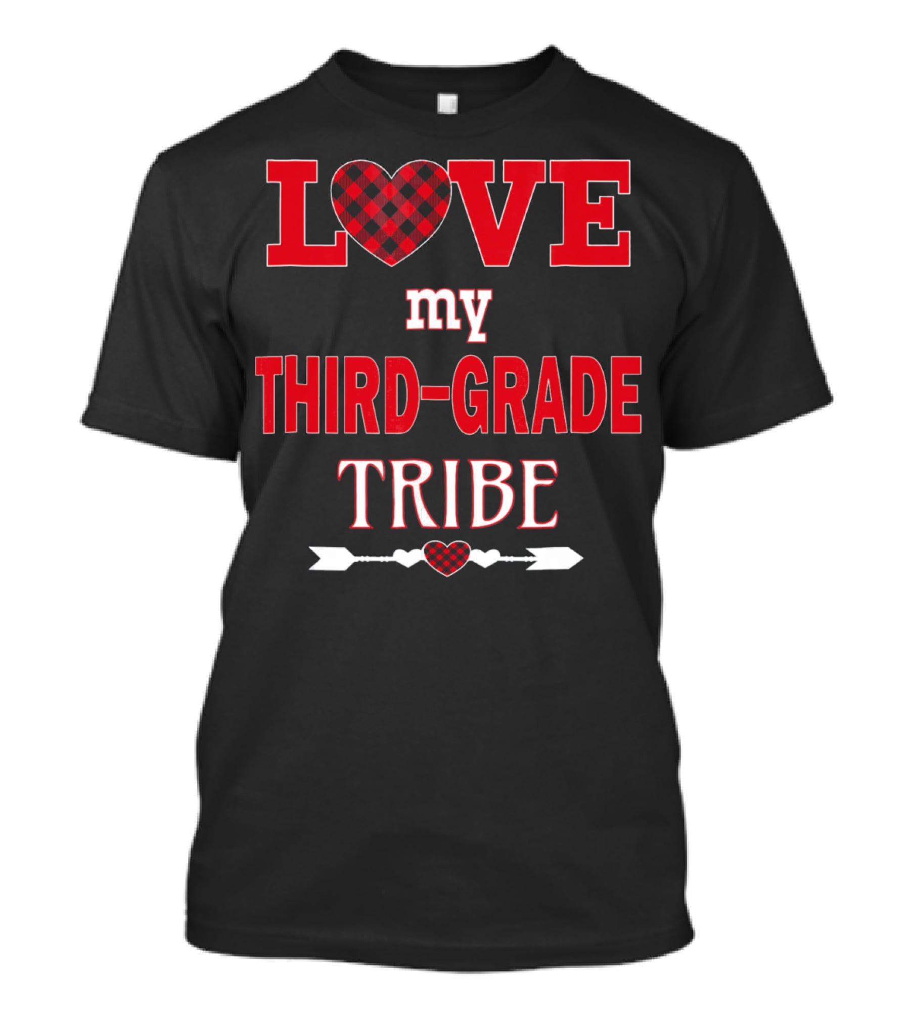 Love My Third-Grade Tribe Buffalo Plaid Heart Arrow T-Shirt