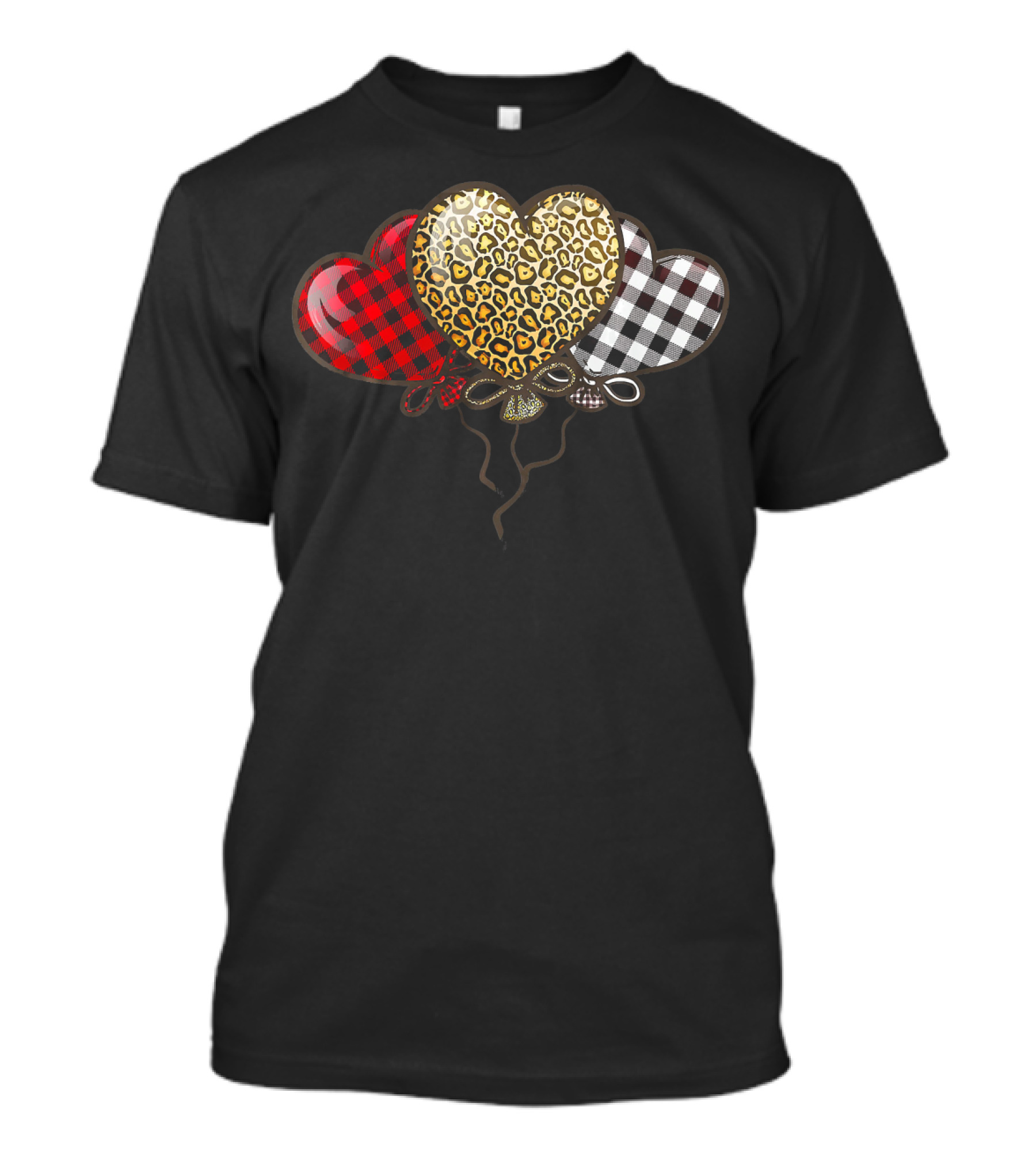 Three Balloons Hearts Buffalo Plaid Leopard T-Shirt