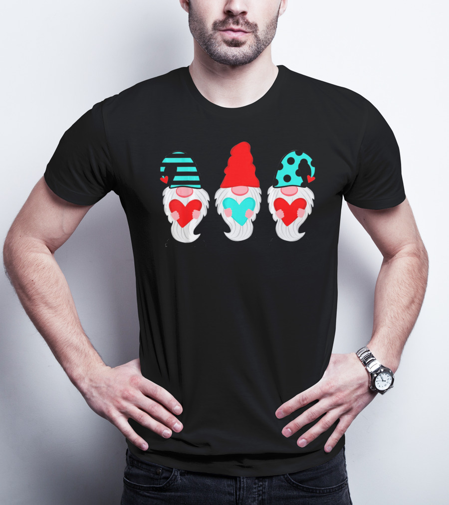 Three Gnomes Holding Hearts Valentine's Day T-Shirt