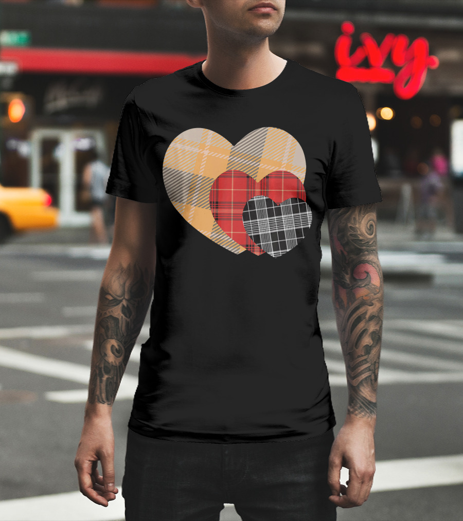 Three Valentines Hearts Plaid T-Shirt