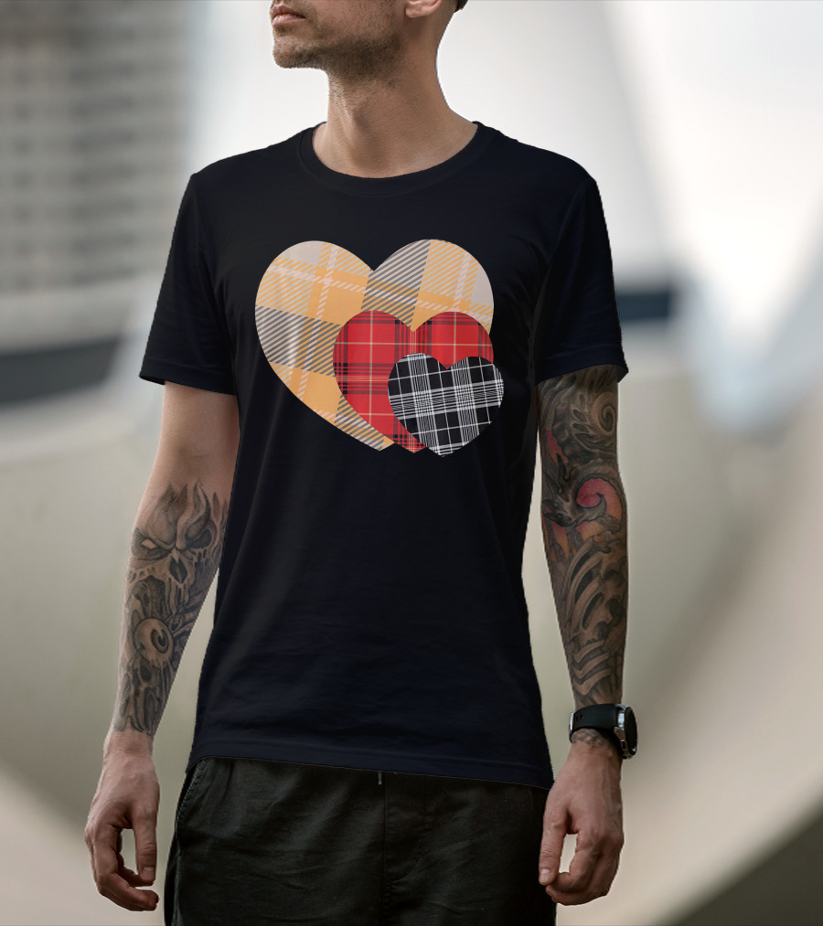 Three Valentines Hearts Plaid T-Shirt