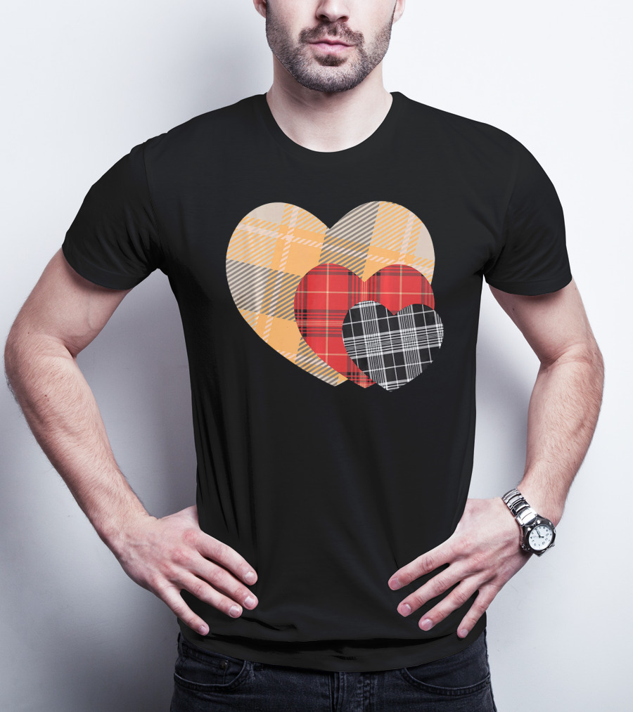 Three Valentines Hearts Plaid T-Shirt