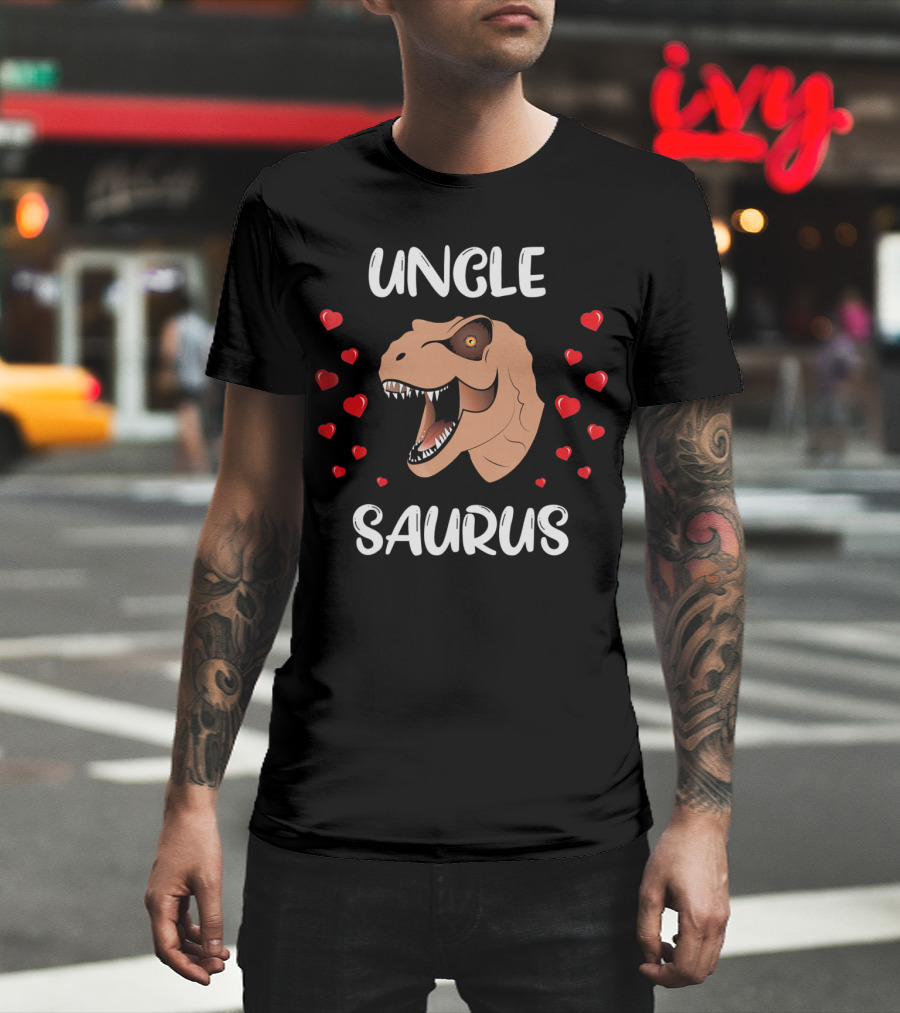 Uncle Saurus Valentine's Dinosaur With Hearts T-Shirt