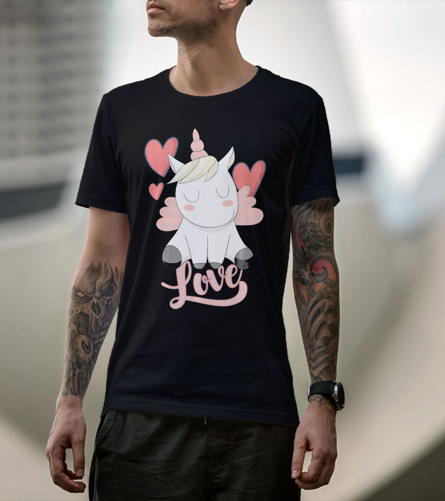 Love Unicorn With Hearts Valentine's Day T-Shirt