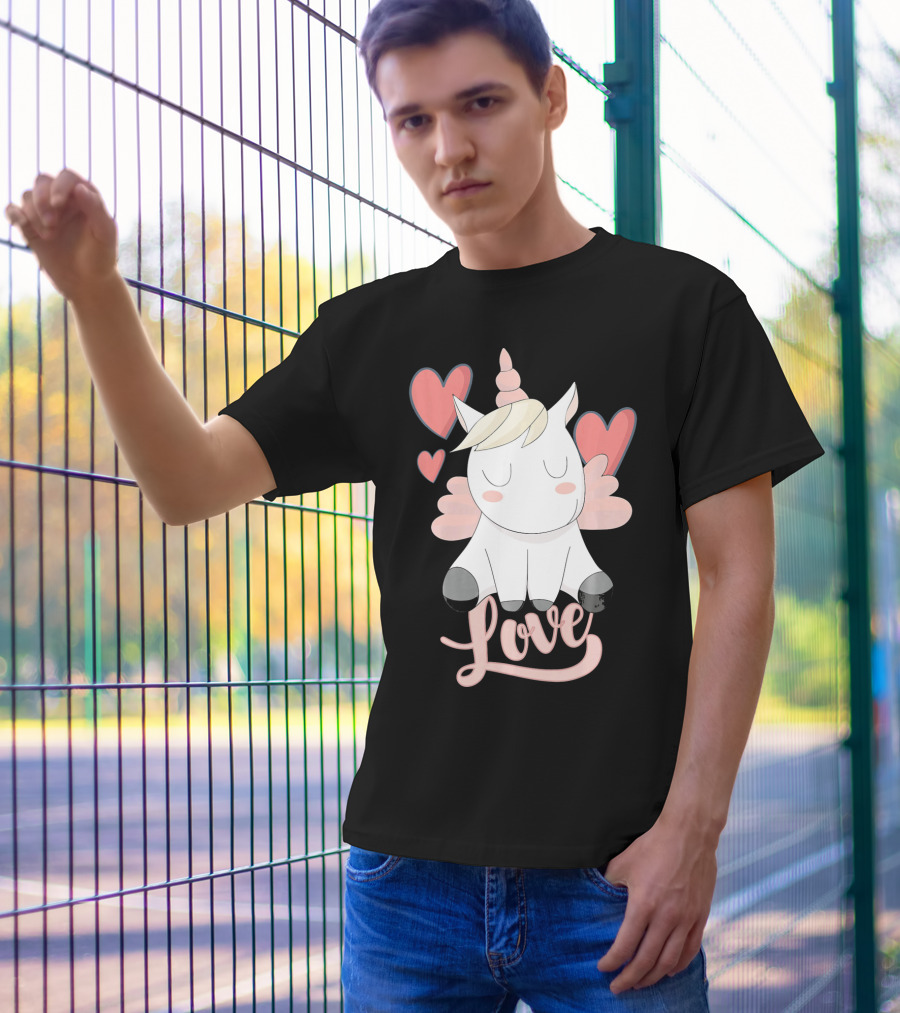 Love Unicorn With Hearts Valentine's Day T-Shirt