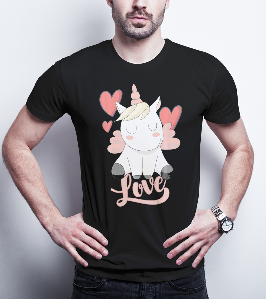 Love Unicorn With Hearts Valentine's Day T-Shirt