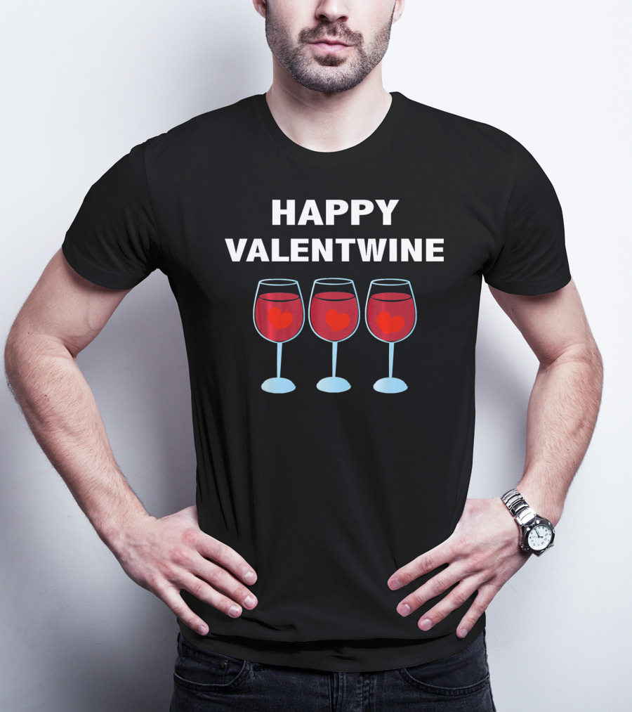 Happy Valentwine With Three Heart-Filled Wine Glasses T-Shirt