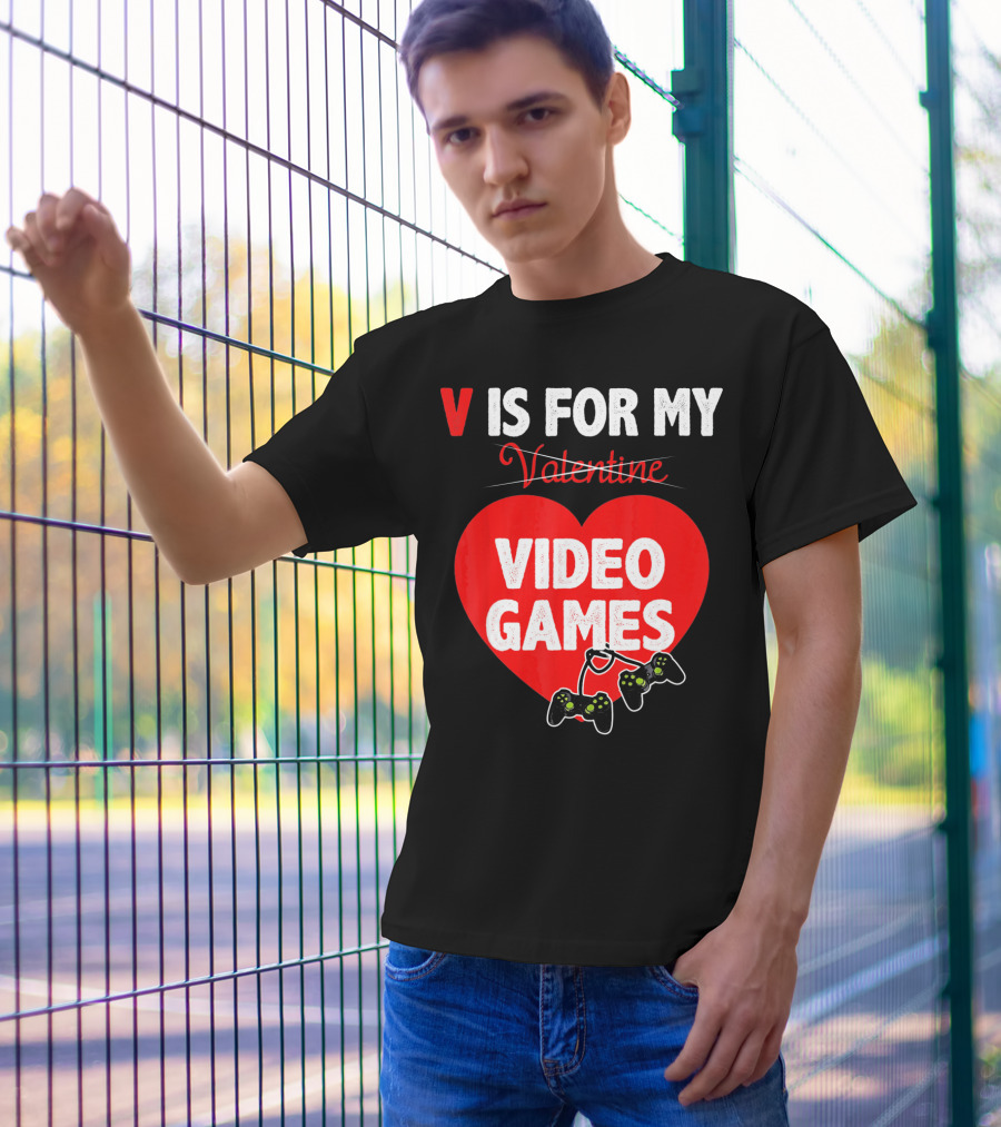 V Is For My Valentine Video Games Red Heart T-Shirt