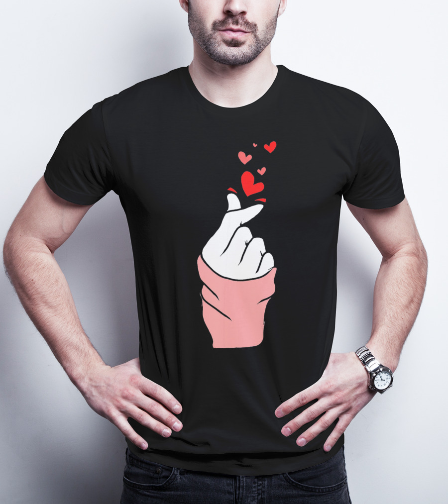 Korean Finger Heart Gesture With Floating Hearts For Valentine's Day T-Shirt