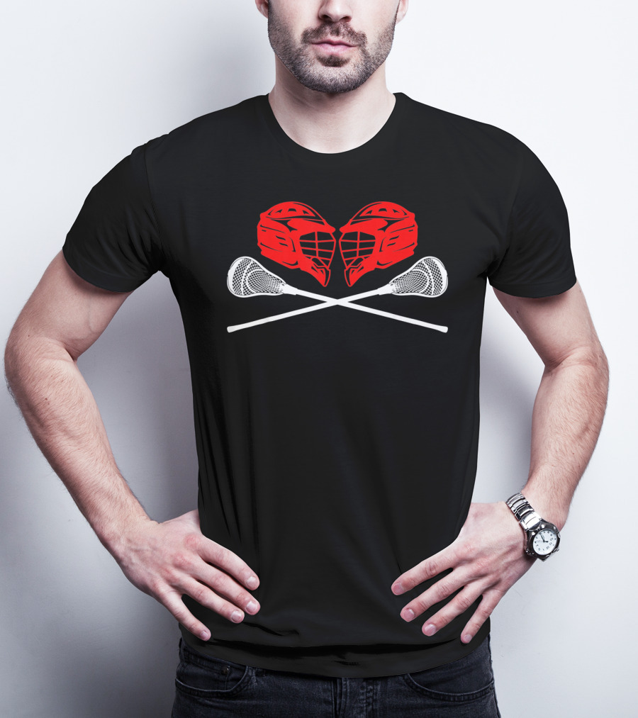 Valentine Lacrosse Helmets And Sticks Crossed Adults T-Shirt