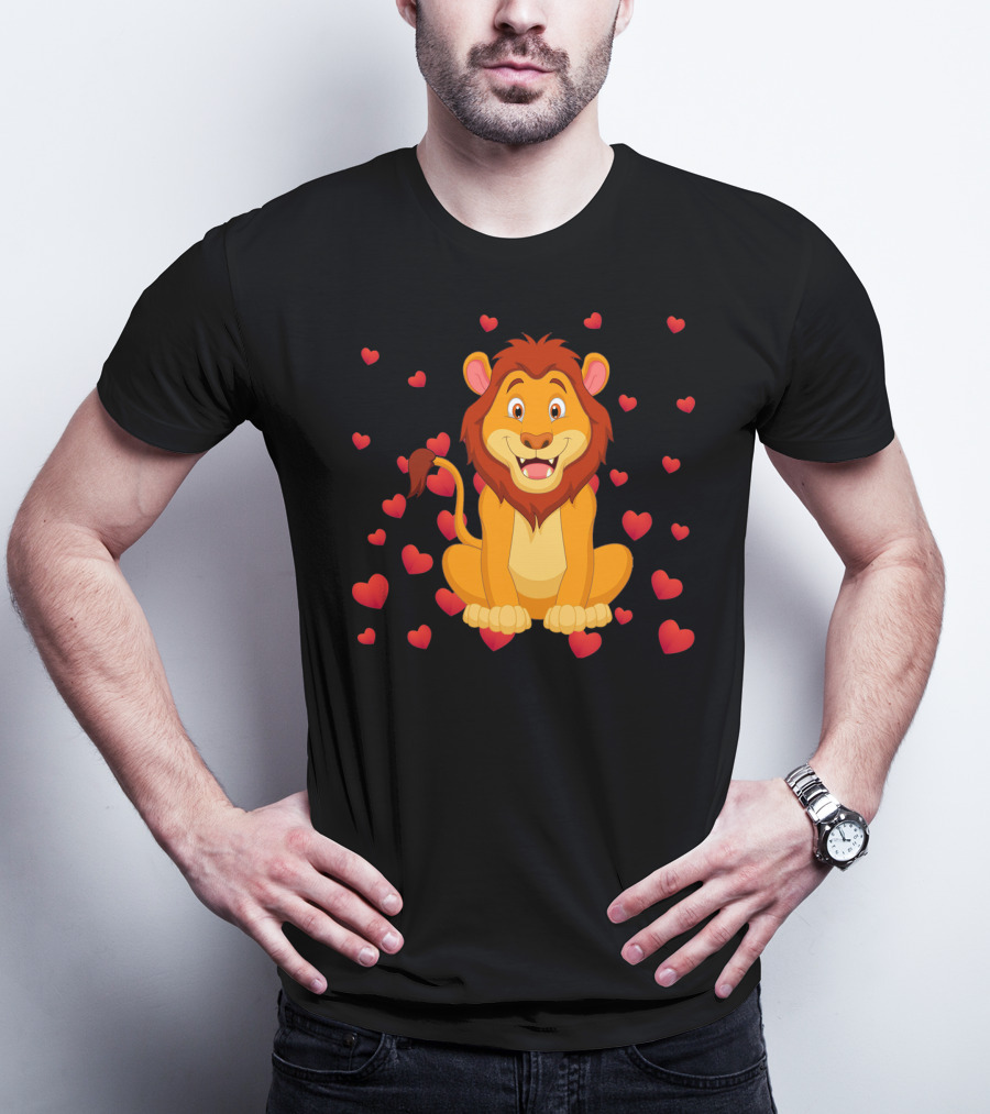 Lion Heart Surrounded By Valentine Hearts T-Shirt