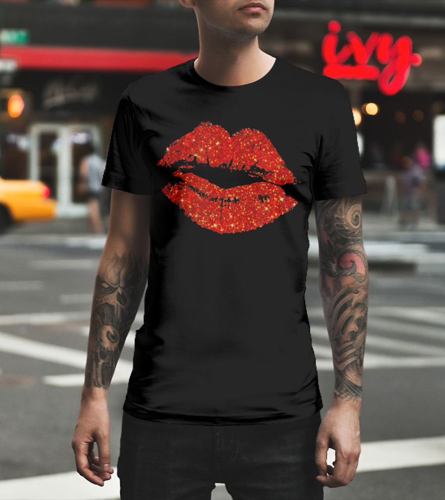 Lipstick Red Glitter Valentine Lips T-Shirt