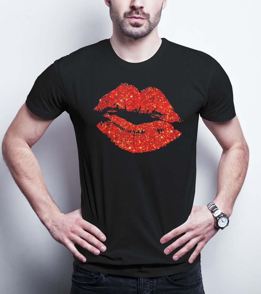 Lipstick Red Glitter Valentine Lips T-Shirt
