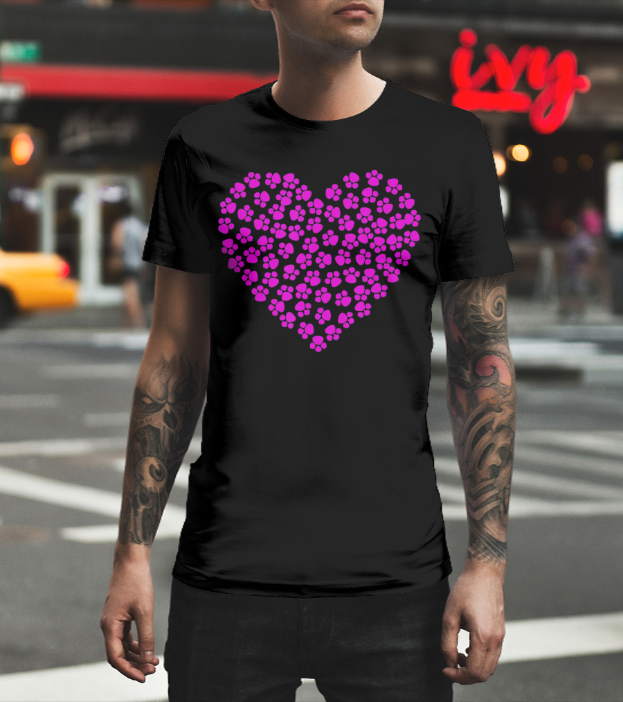 Valentines Day Pink Paws Heart T-Shirt