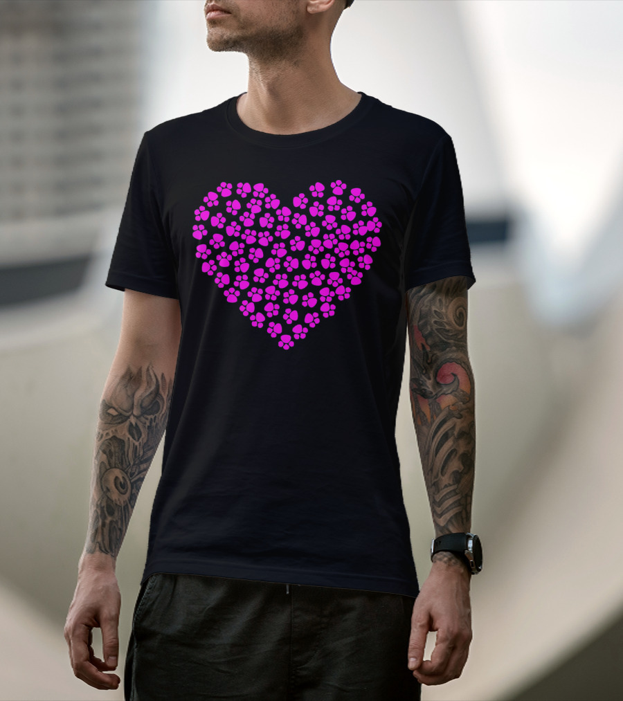 Valentines Day Pink Paws Heart T-Shirt