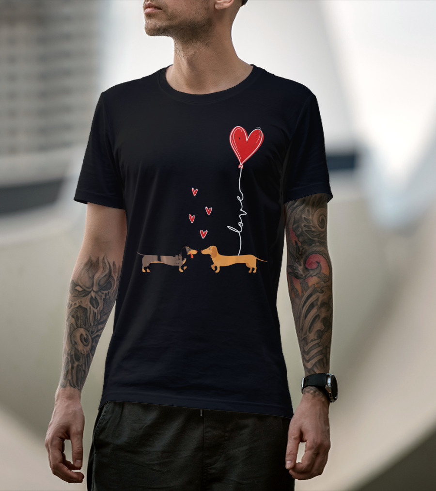 Love Red Heart Balloon Dachshund Couple Connection T-Shirt