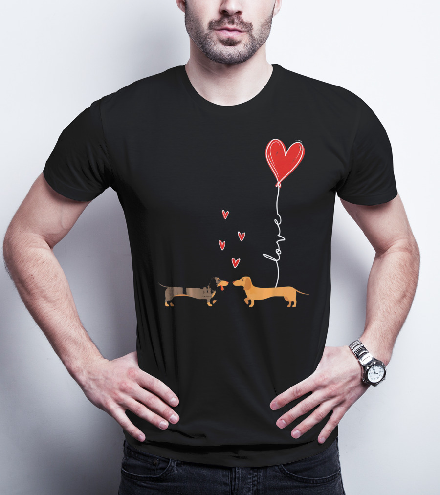 Love Red Heart Balloon Dachshund Couple Connection T-Shirt