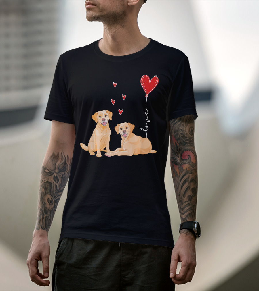 Love Red Heart Balloon Labrador Couple T-Shirt