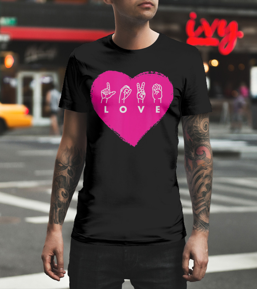 Love Sign Language Pink Valentine's Day Heart T-Shirt