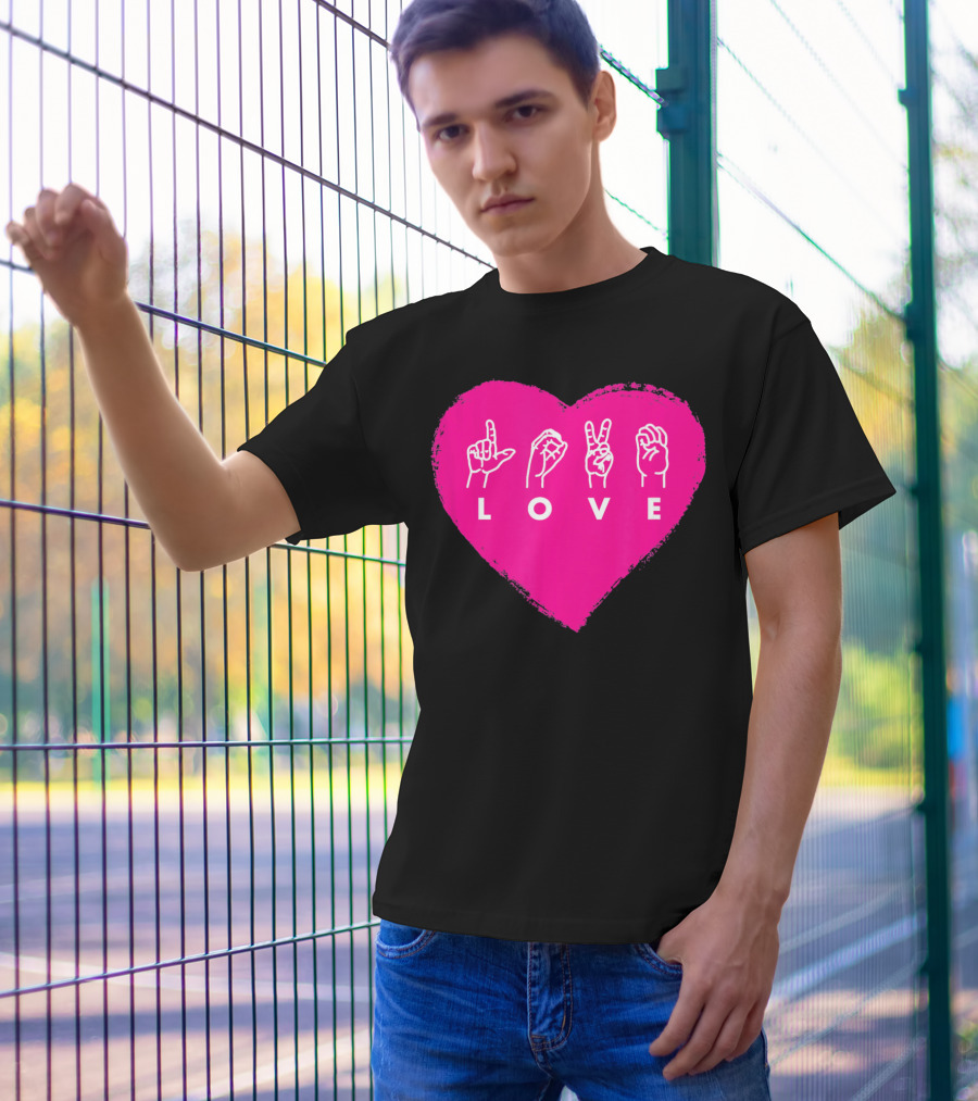 Love Sign Language Pink Valentine's Day Heart T-Shirt