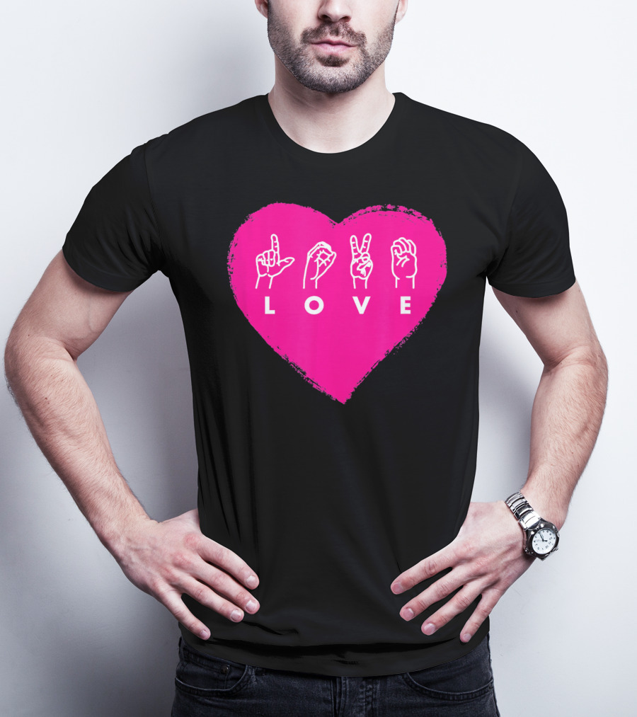 Love Sign Language Pink Valentine's Day Heart T-Shirt
