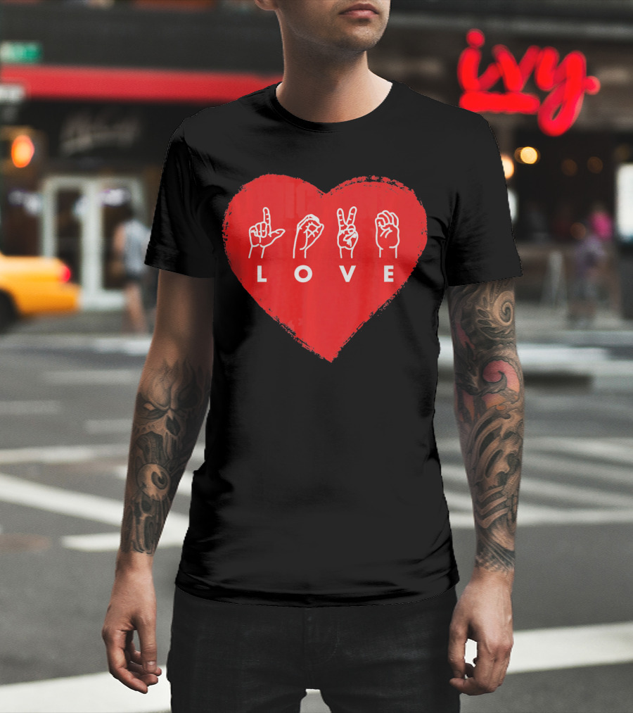 Love Sign Language Heart Red Valentines Day T-Shirt