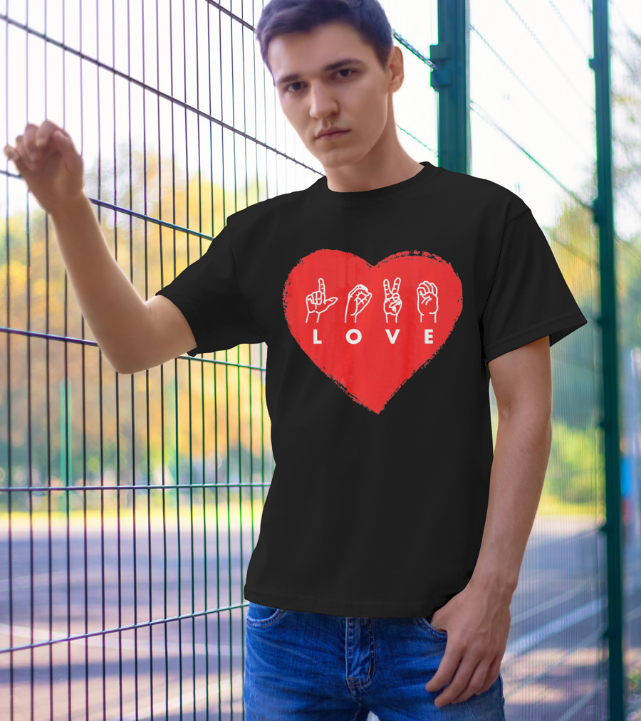 Love Sign Language Heart Red Valentines Day T-Shirt