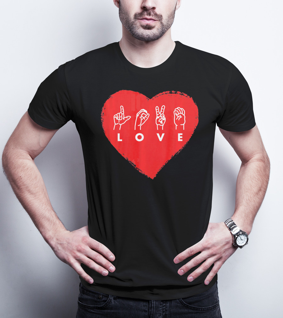 Love Sign Language Heart Red Valentines Day T-Shirt