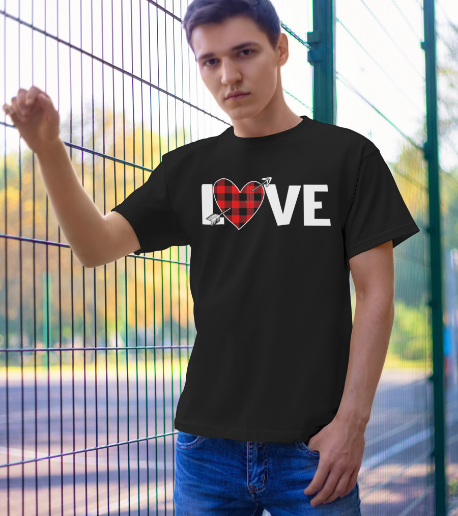 Love Heart Plaid Valentine With Arrow T-Shirt