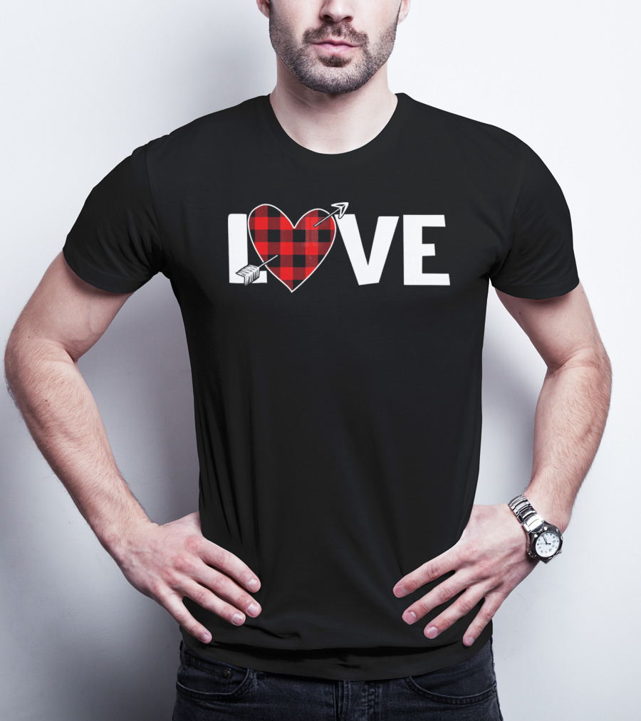 Love Heart Plaid Valentine With Arrow T-Shirt