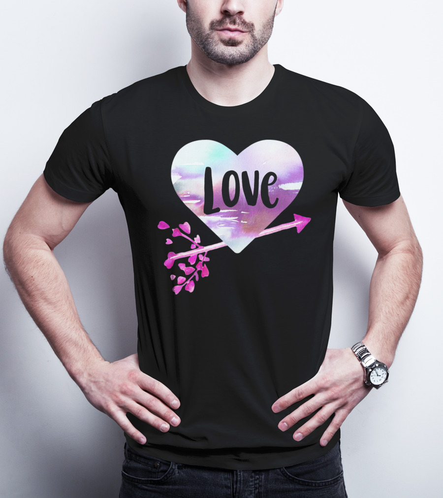 Love Watercolor Heart With Pink Arrow Valentine's T-Shirt