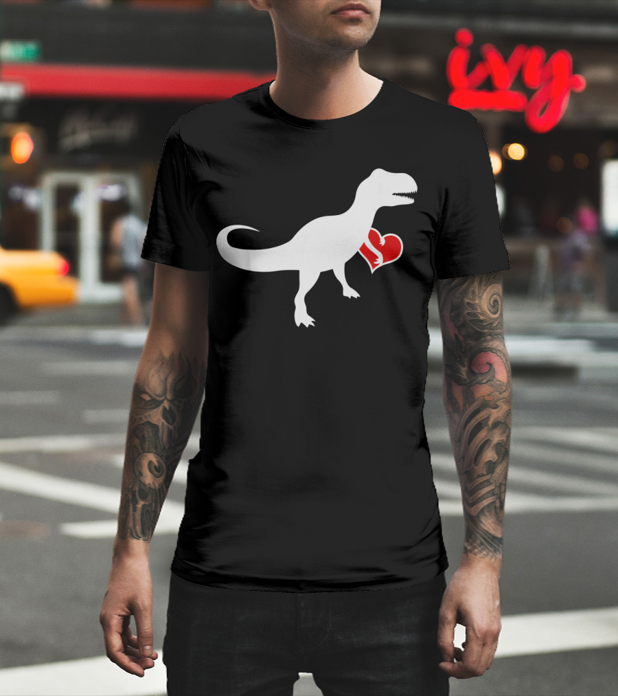 Loveasaurus Dinosaur Holding Heart Valentines T-Shirt