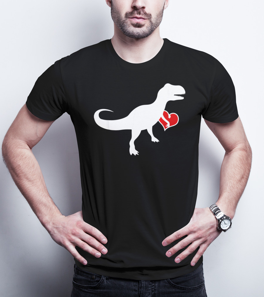 Loveasaurus Dinosaur Holding Heart Valentines T-Shirt