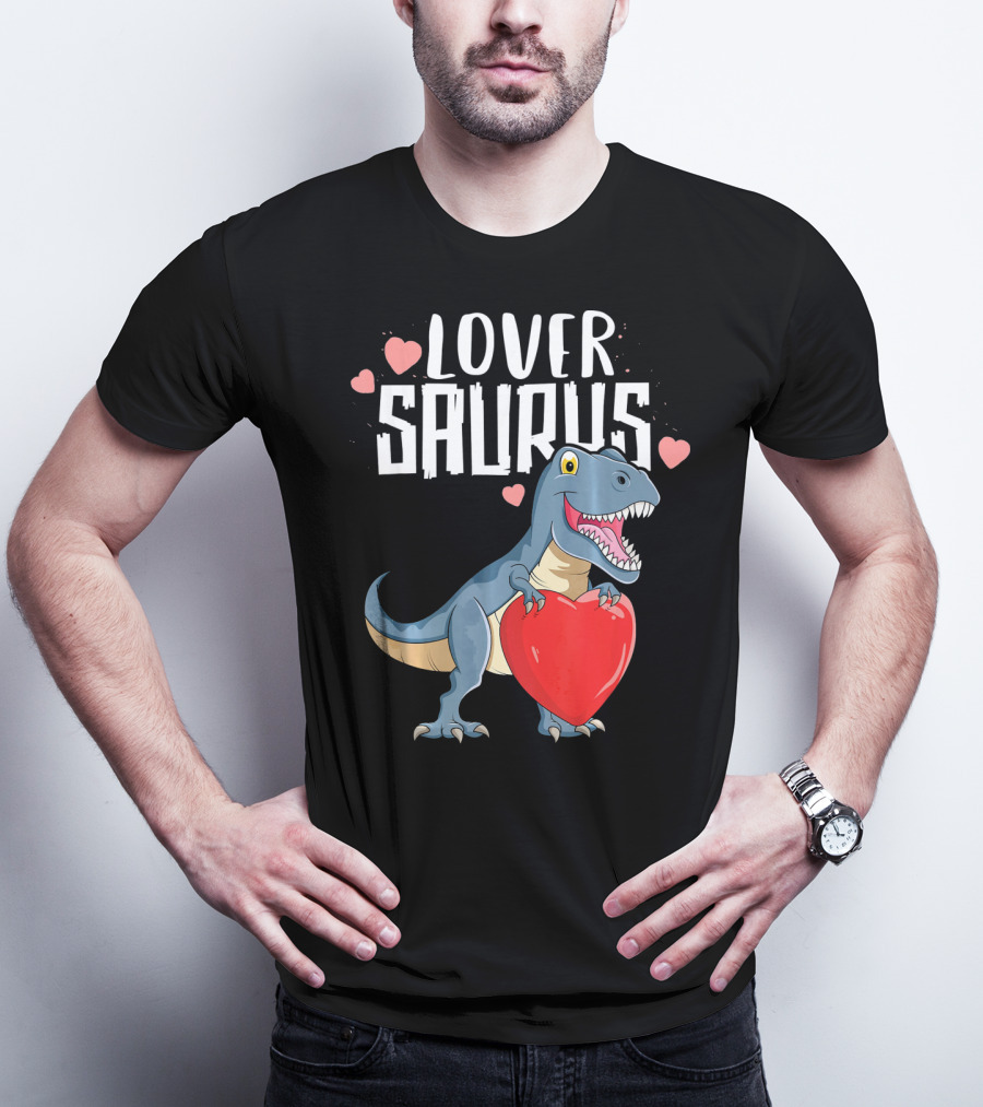 Lover Saurus Dinosaur Holding Heart With Loveasaurus Valentines T-Shirt