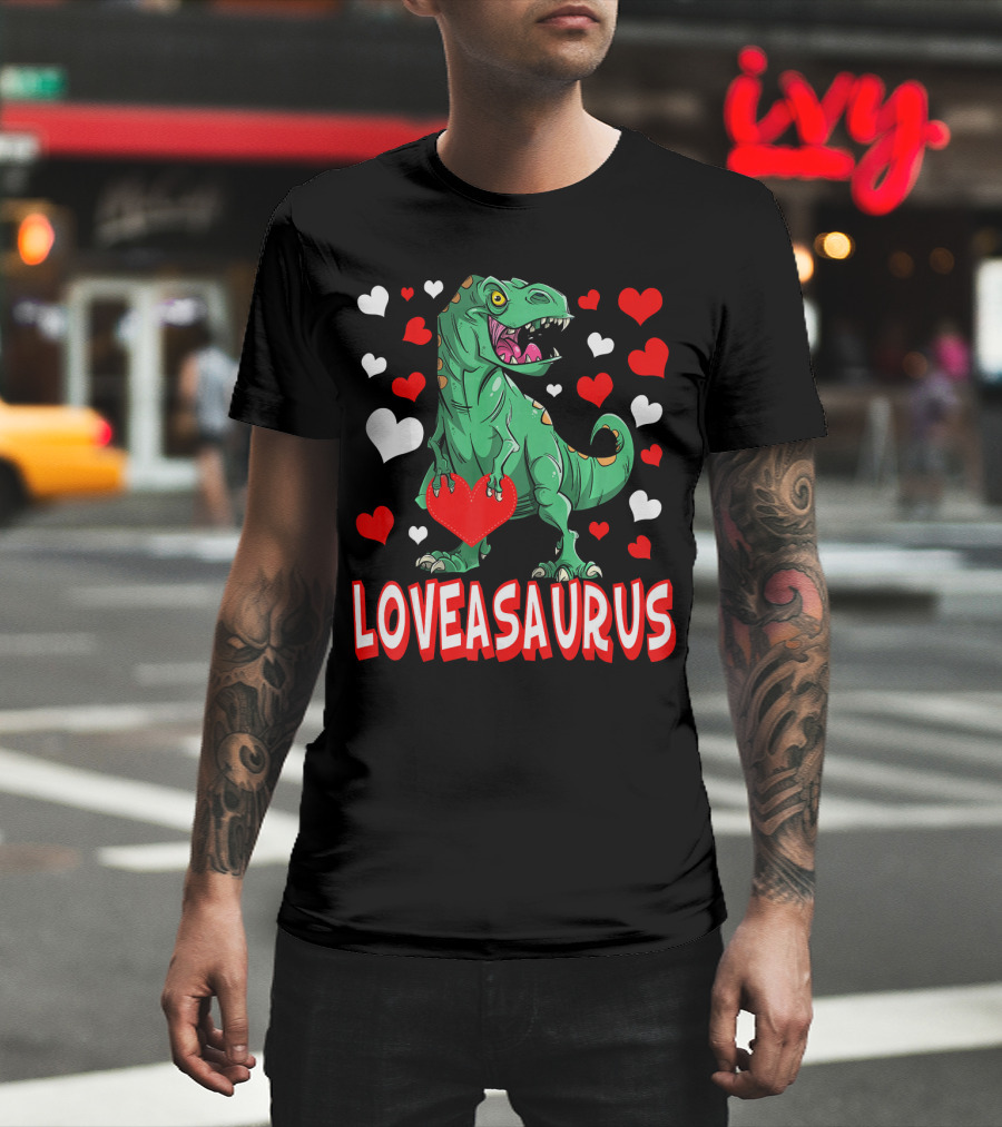 Loveasaurus Dinosaur With Hearts Valentines Day T-Shirt