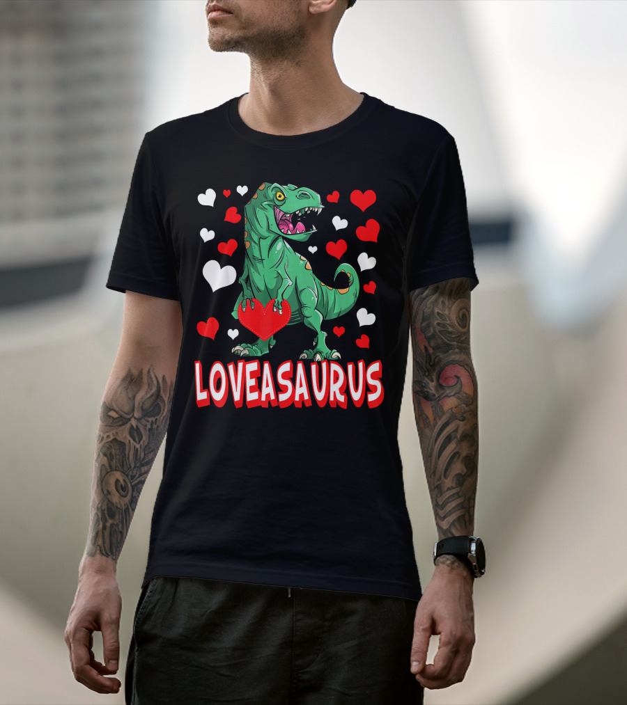 Loveasaurus Dinosaur With Hearts Valentines Day T-Shirt