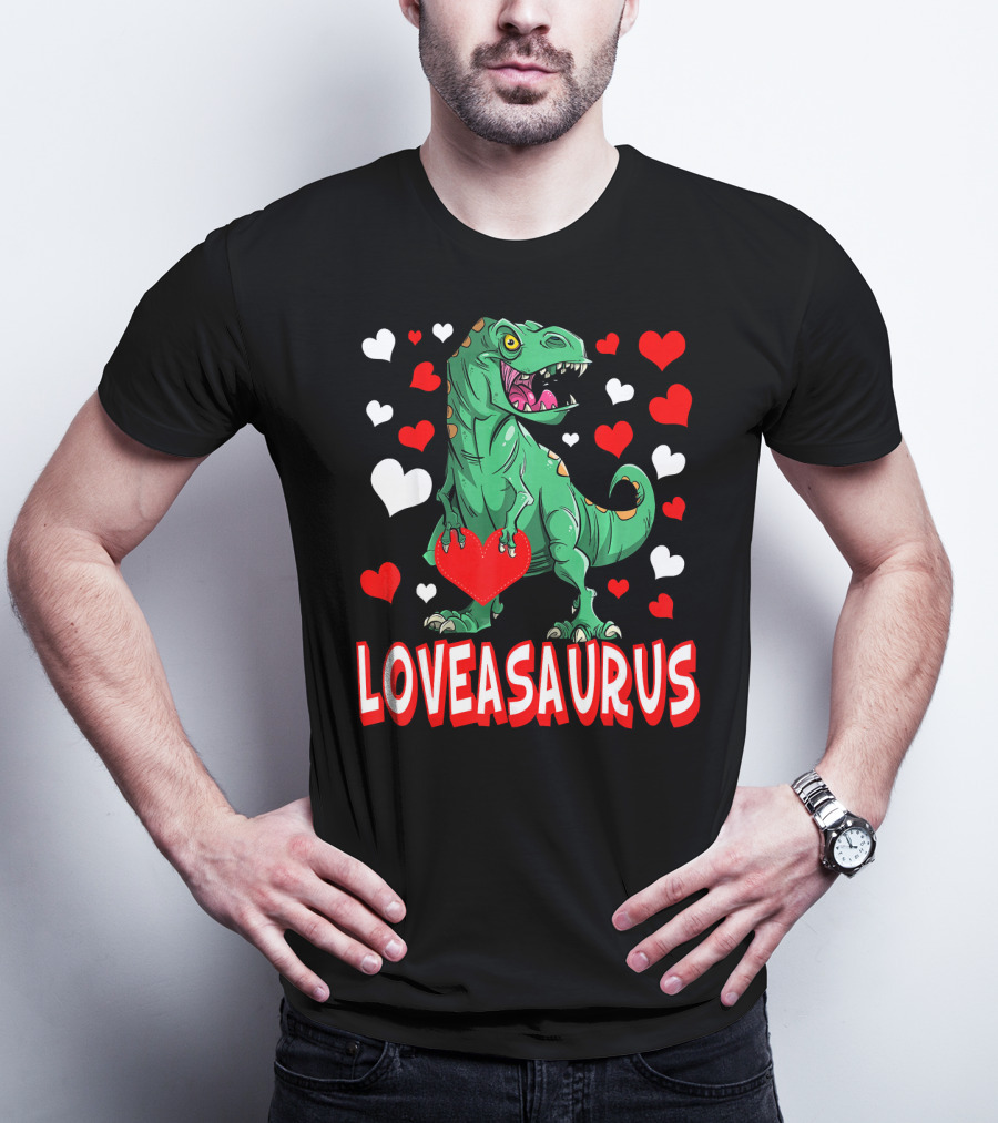Loveasaurus Dinosaur With Hearts Valentines Day T-Shirt