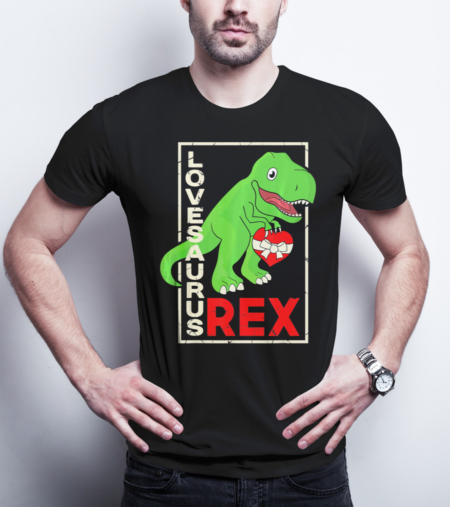 Lovesaurus Rex Dinosaur Valentin Holding Heart T-Shirt