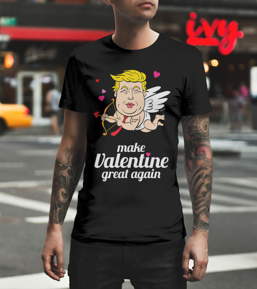 Make Valentine Great Again Cupid With Bow And Hearts T-Shirt
