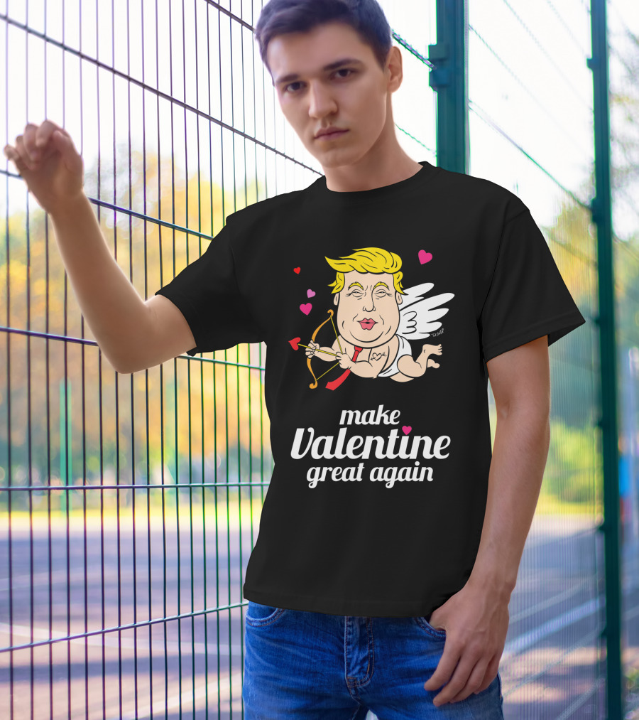 Make Valentine Great Again Cupid With Bow And Hearts T-Shirt