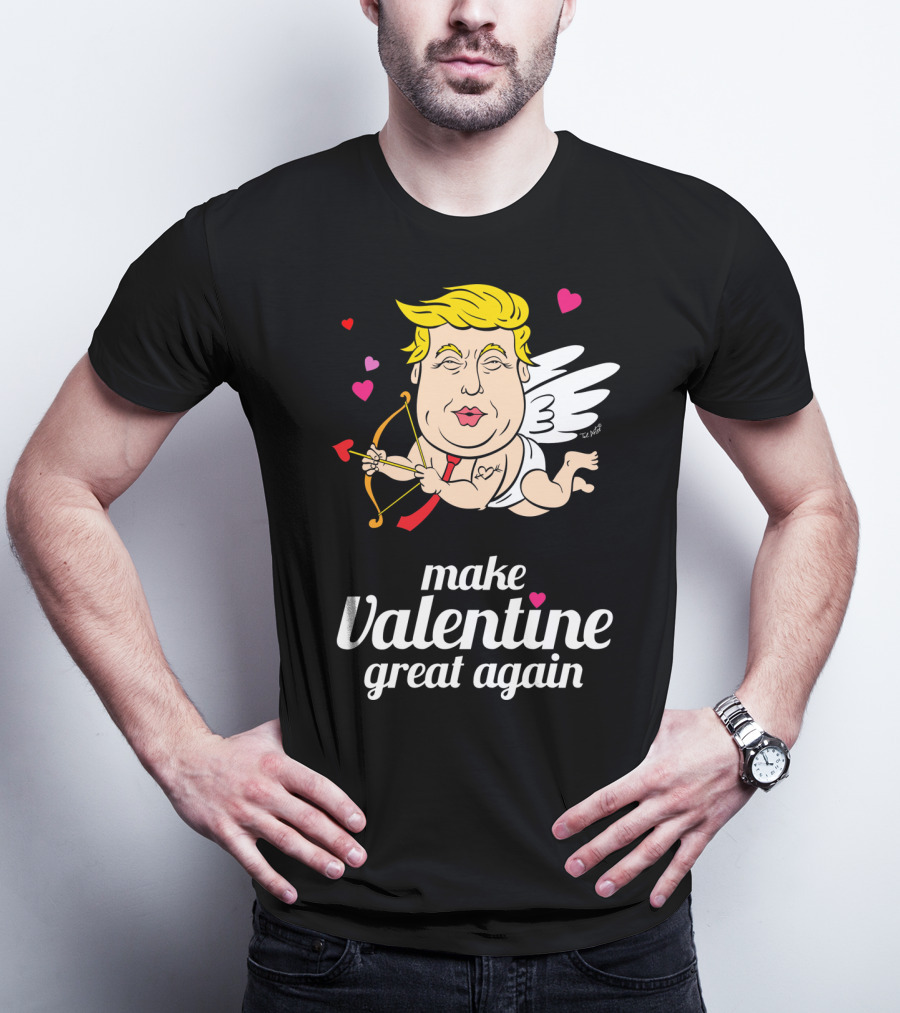 Make Valentine Great Again Cupid With Bow And Hearts T-Shirt