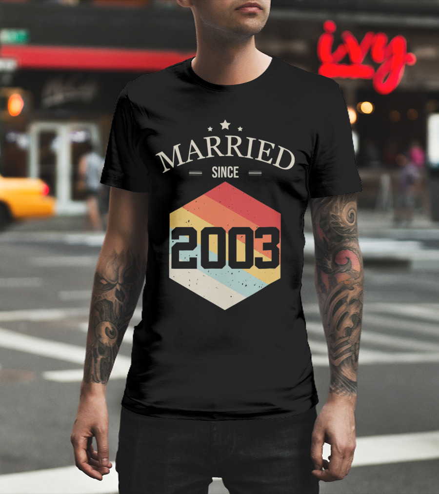 Married Since 2003 Vintage Stripes Retro Valentine's T-Shirt