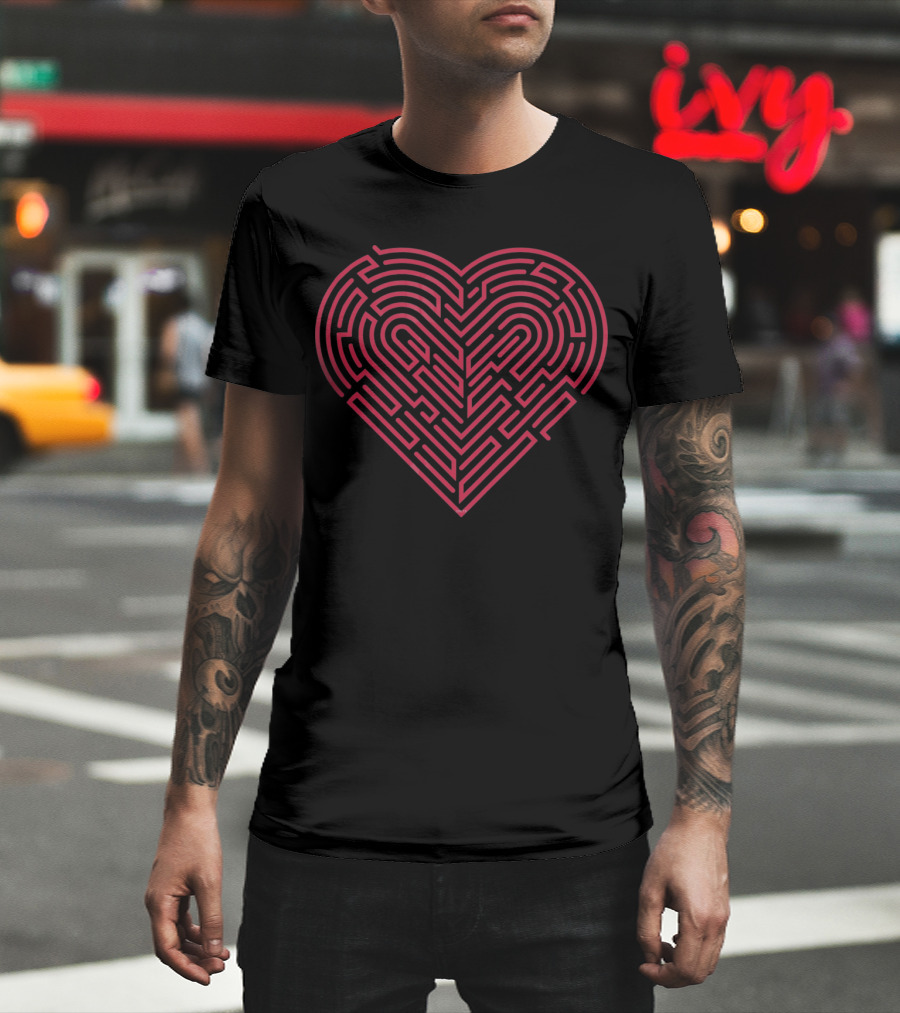Maze Heart Valentine Red Labyrinth T-Shirt