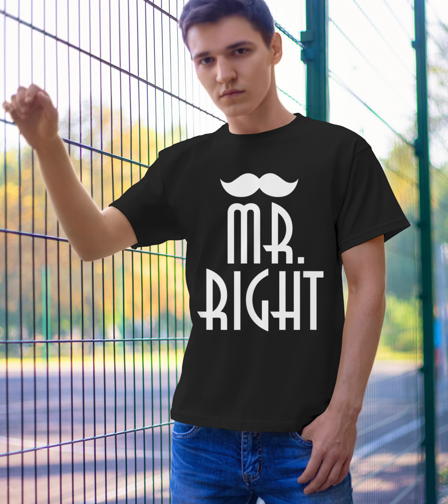 Mens Mr. Right Mrs. Always Right Matching Moustache T-Shirt