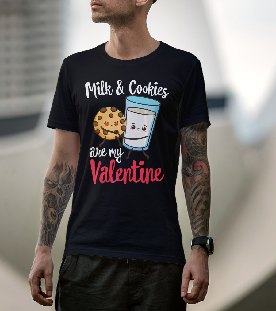 Milk And Cookies Are My Valentine Funny Kawaii Cute Emoji T-Shirt