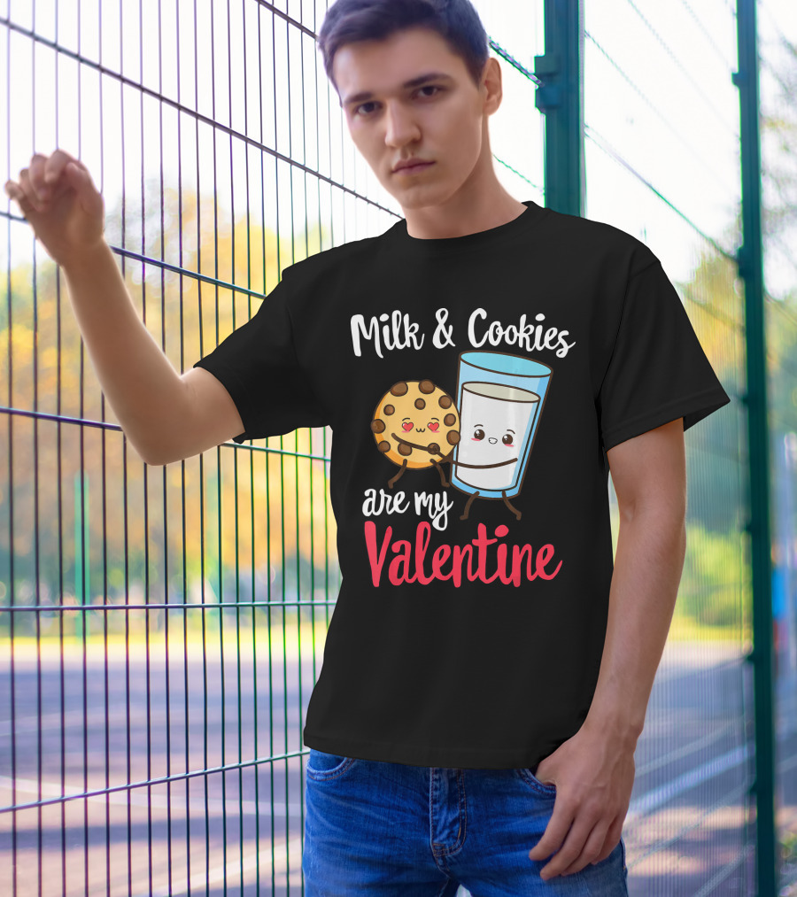 Milk And Cookies Are My Valentine Funny Kawaii Cute Emoji T-Shirt