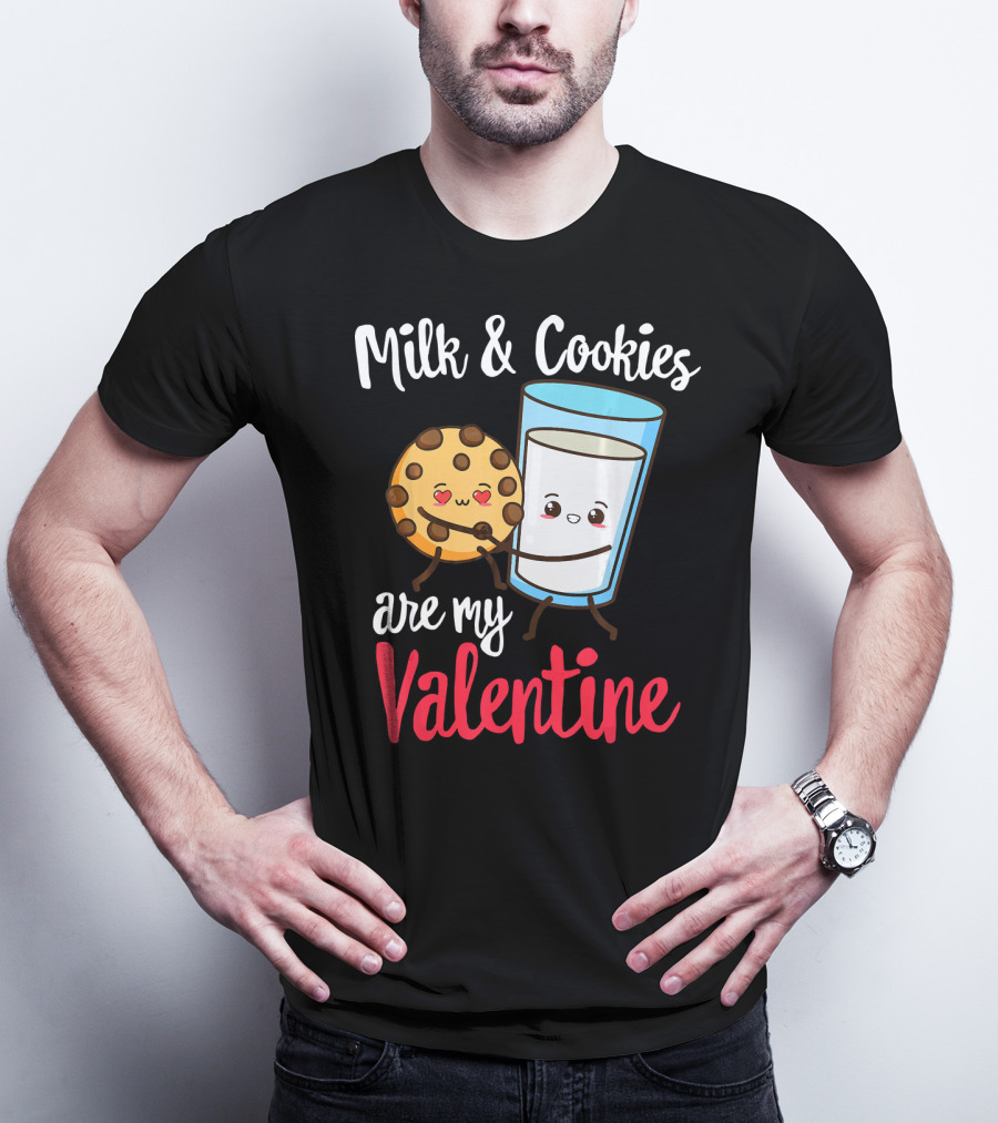 Milk And Cookies Are My Valentine Funny Kawaii Cute Emoji T-Shirt