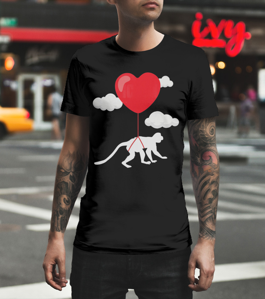 Monkey Heart Balloon Valentines Cloud T-Shirt