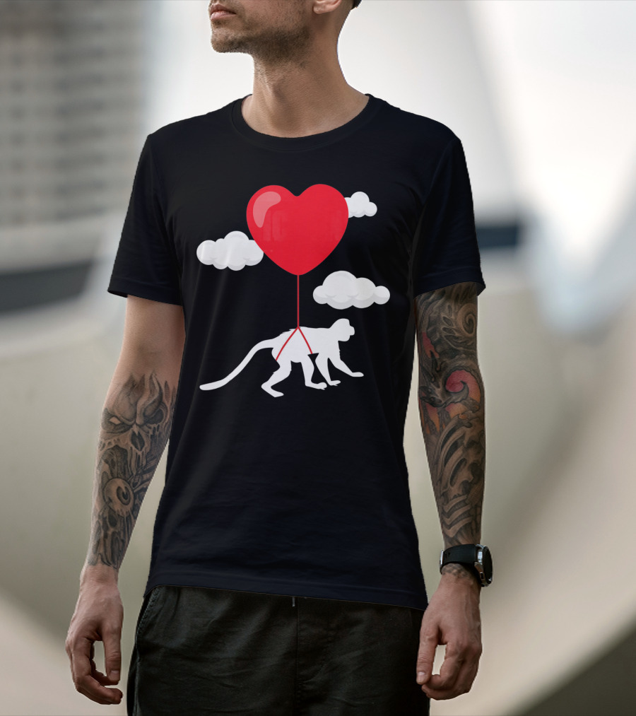Monkey Heart Balloon Valentines Cloud T-Shirt